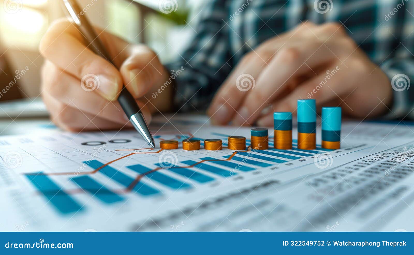Person Writing on Paper with Pen, Graph, Desk Stock Illustration ...