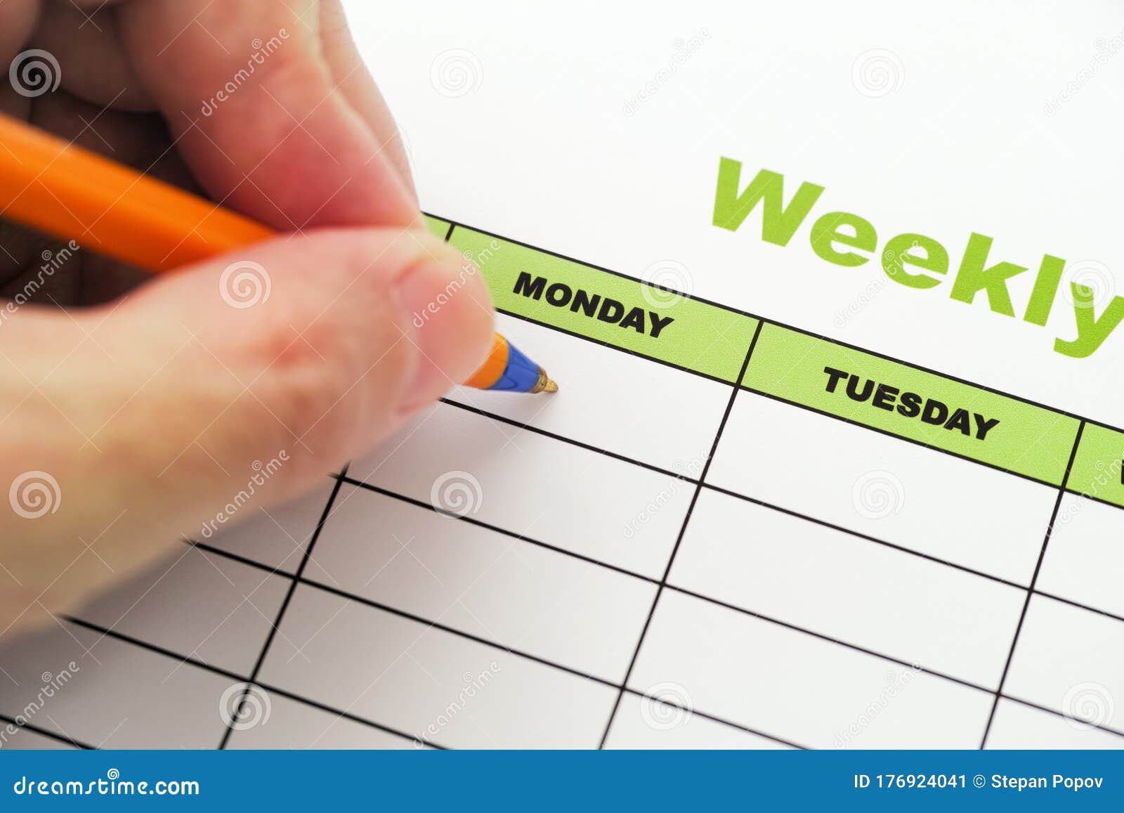 Person Writing Weekly Schedule with Ballpoint Pen Stock Image - Image ...