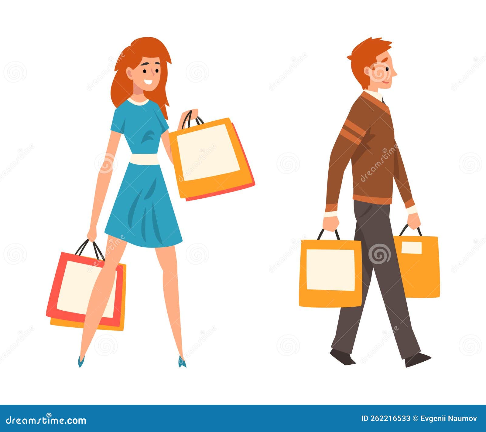 Personaje De Hombre Y Mujer Feliz Haciendo Compras Con Bolsas De ... Personaje De Hombre Y Mujer Feliz Haciendo Compras Con Bolsas De ...