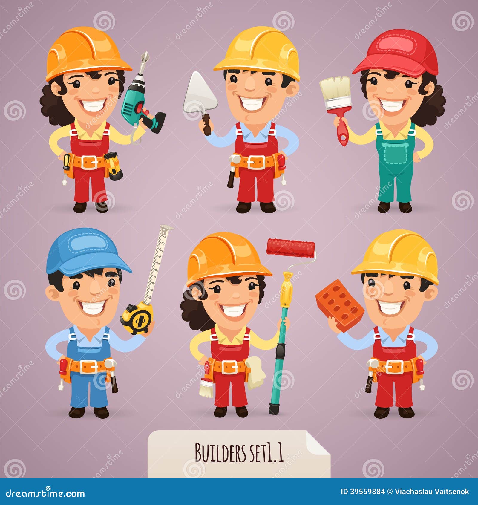 Personajes De Dibujos Animados Set1.1 De Los Constructores Ilustración ...