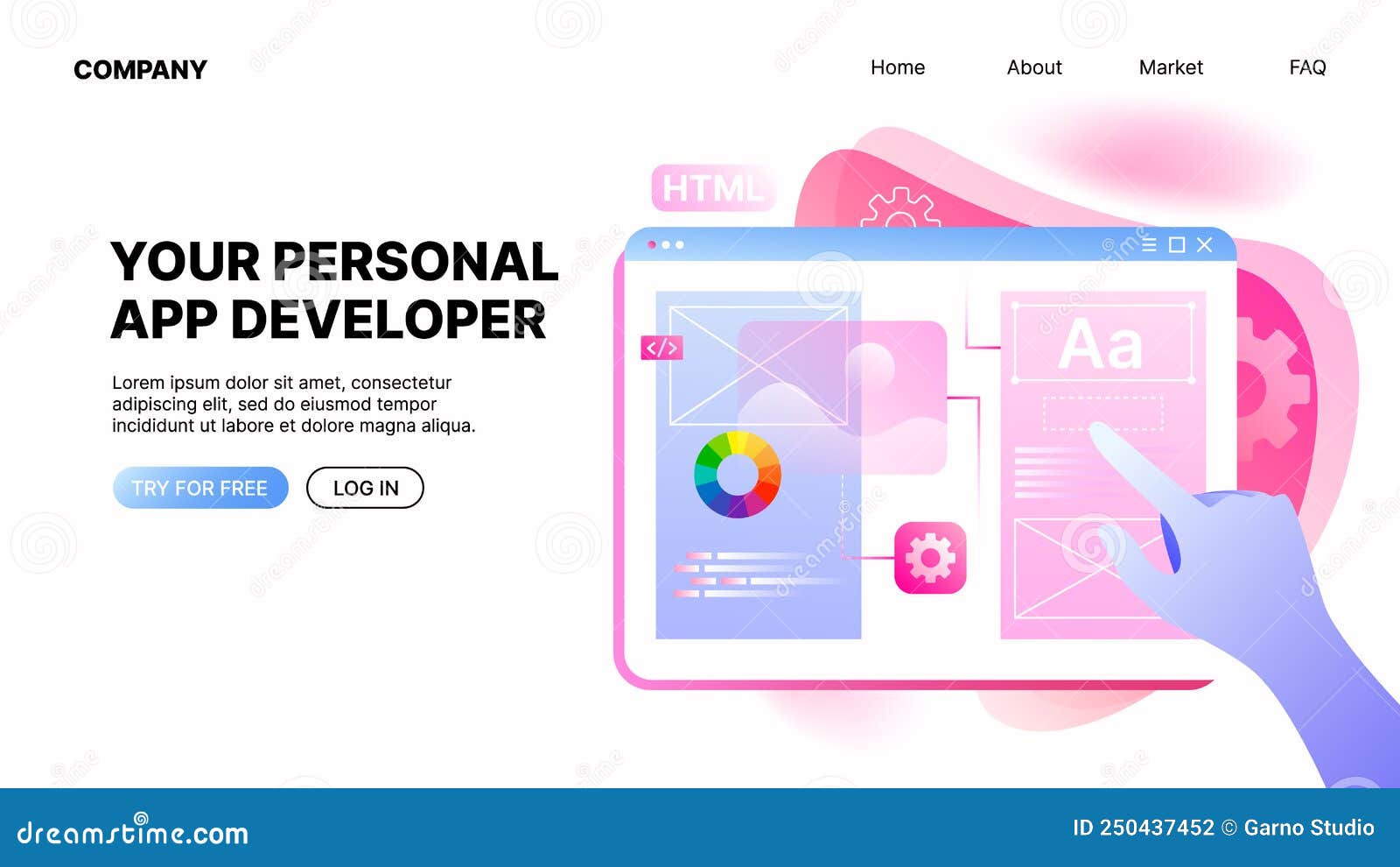 Personal App Developer Advertisement Banner. Horizontal Landing Page ...