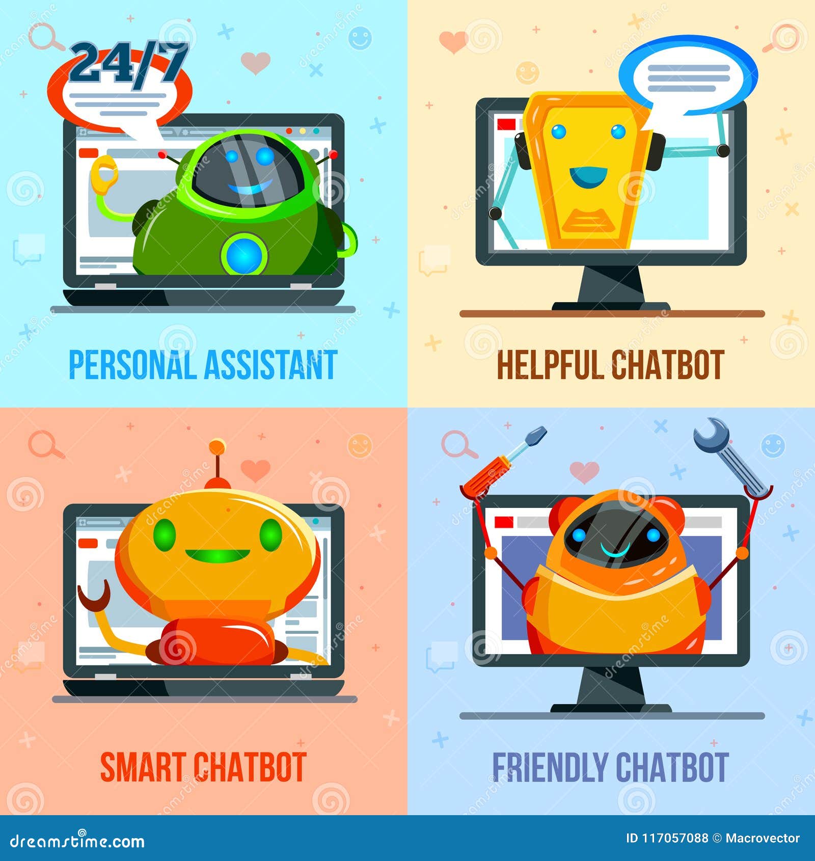 Chat Bot Flat Design Concept Stock Vector - Illustration of automatic ...