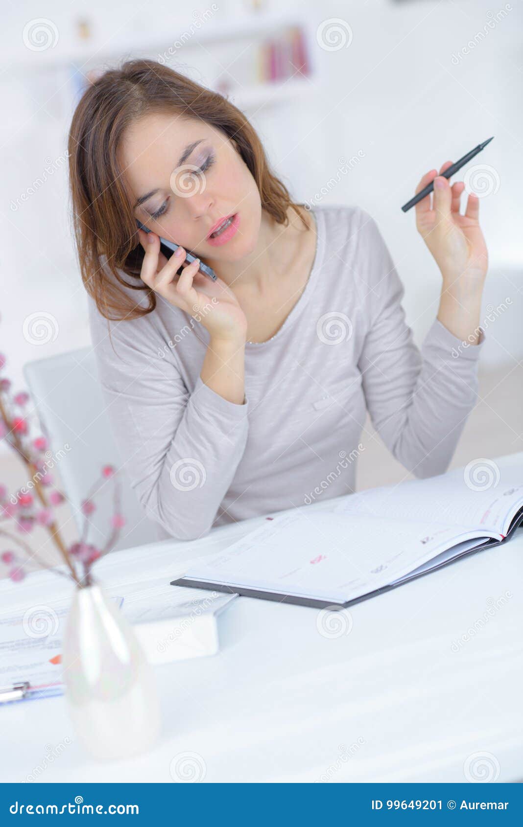 Personal Assistant Making Phone Call and Taking Notes Stock Image ...