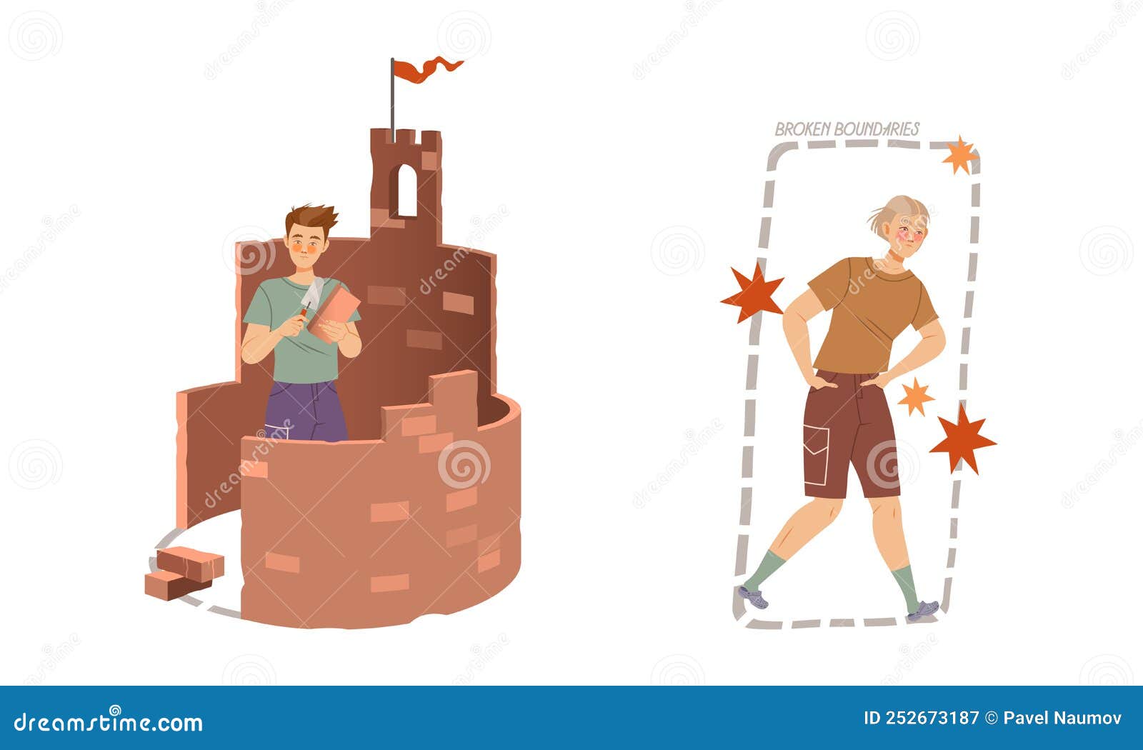 Personal Boundaries with Man Building Brick Castle and Broken Space for ...