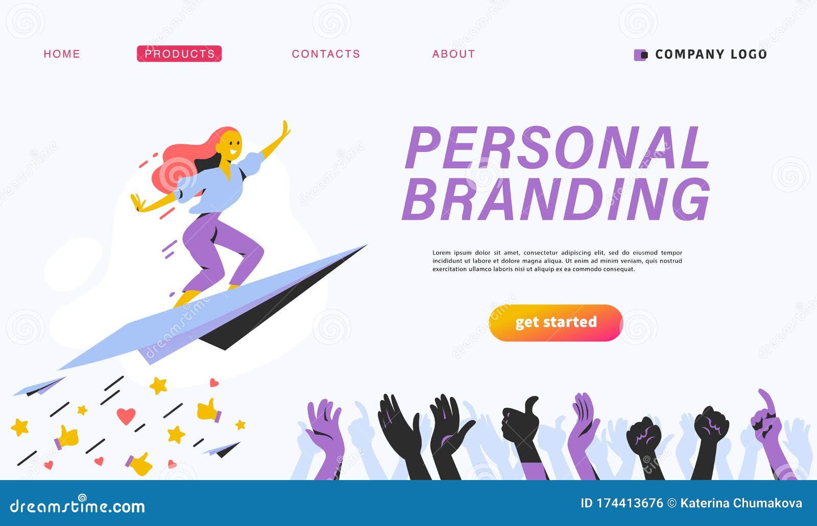 Personal Brand Design Concept with Business Woman Fly Upwards on Paper ... Personal Brand Design Concept with Business Woman Fly Upwards on Paper ...