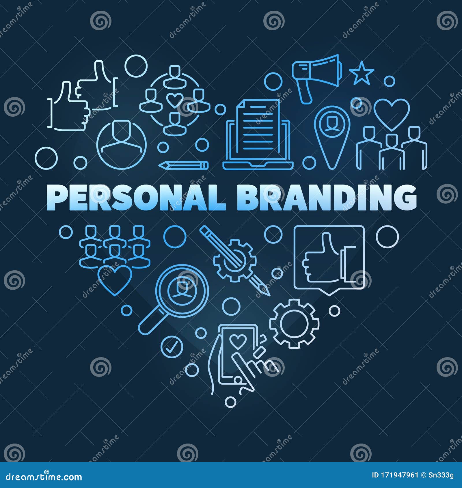 Personal Branding Vector Blue Linear Heart Illustration Stock Vector ...