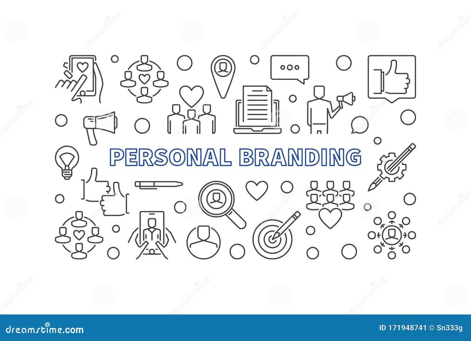 Personal Branding Vector Thin Line Horizontal Illustration Stock Vector ...