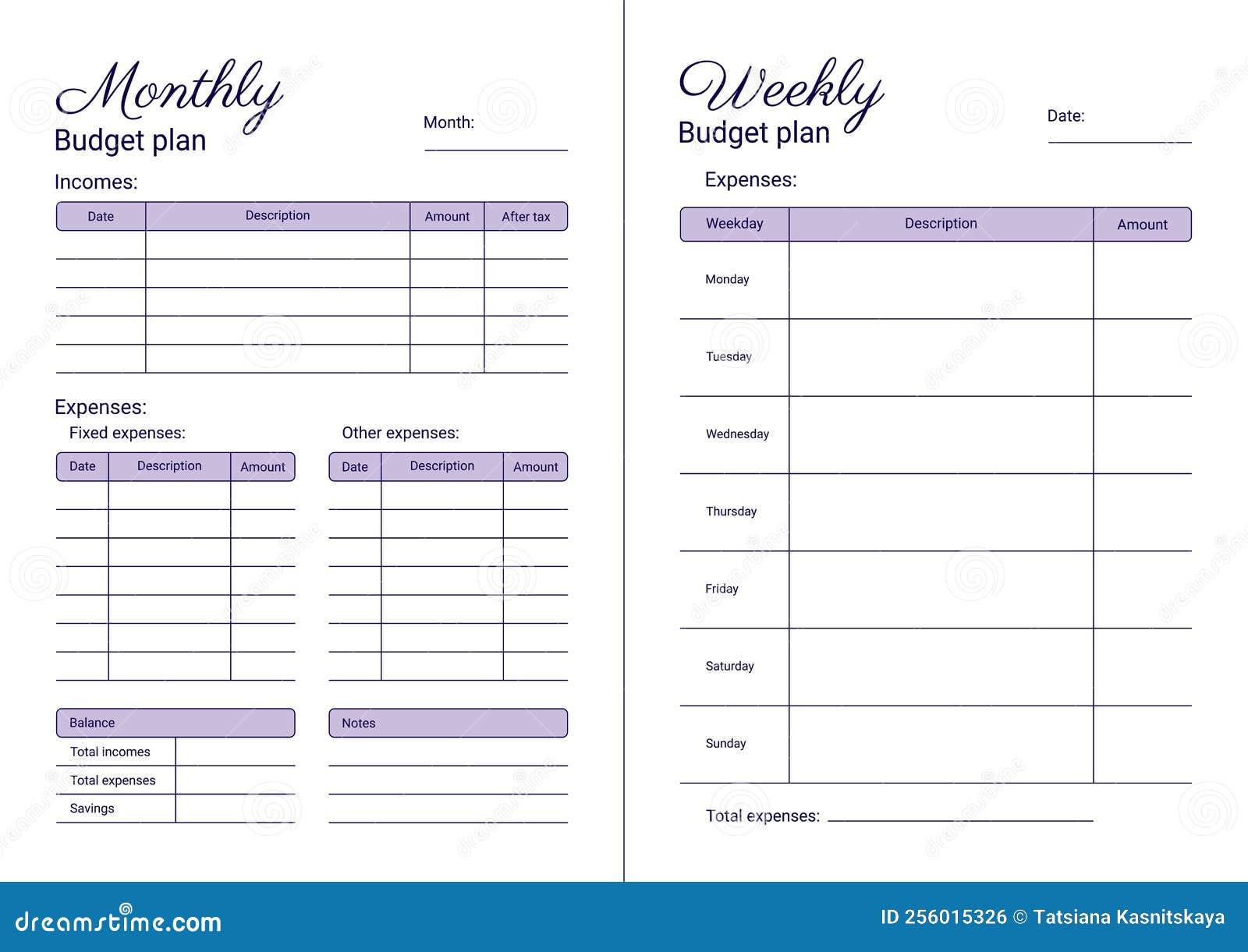 Personal Budget Plan Concept. Monthly and Weekly Printable Template, A4 ...