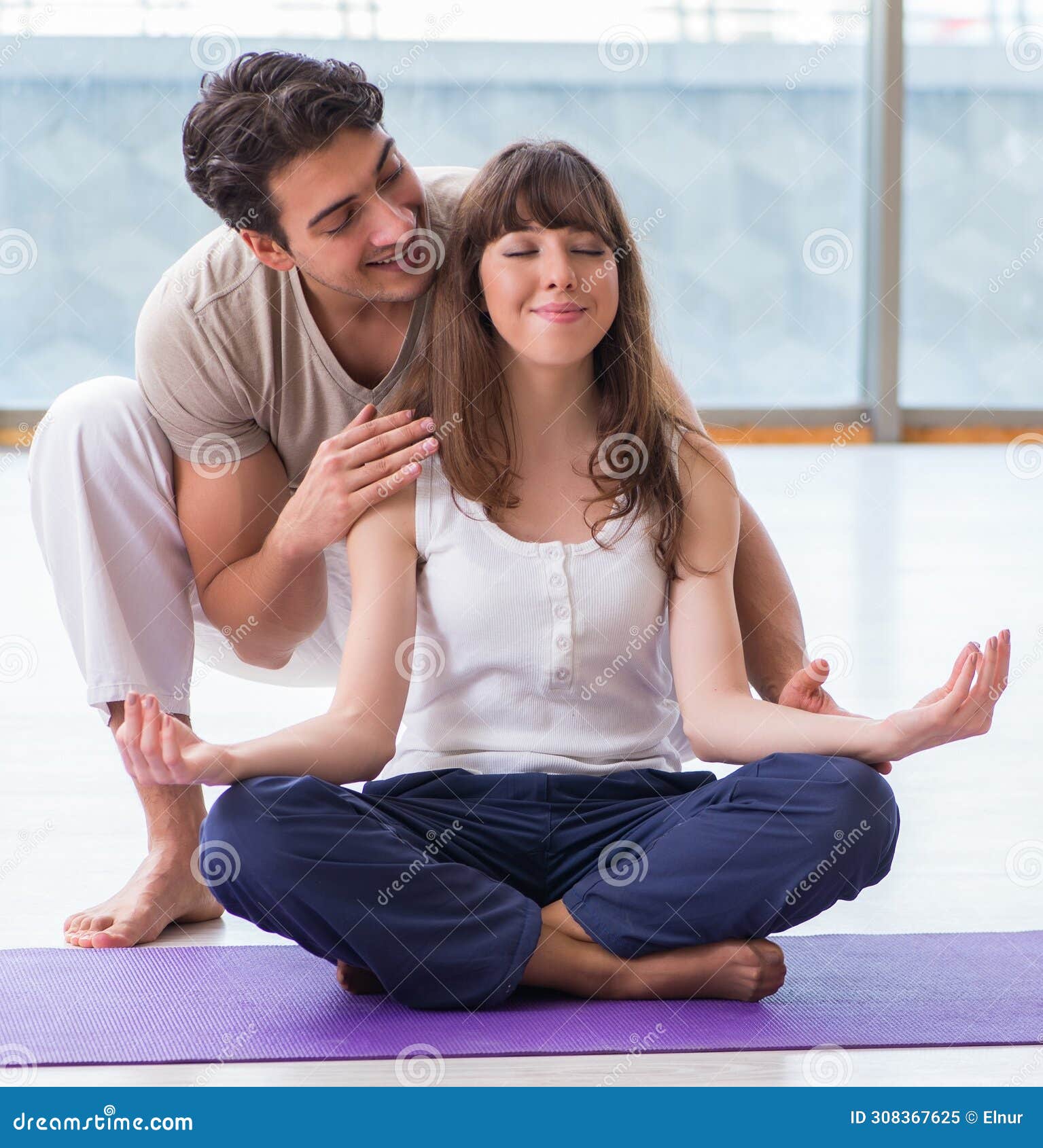 Personal Coach Helping during Yoga Session Stock Image - Image of care ...