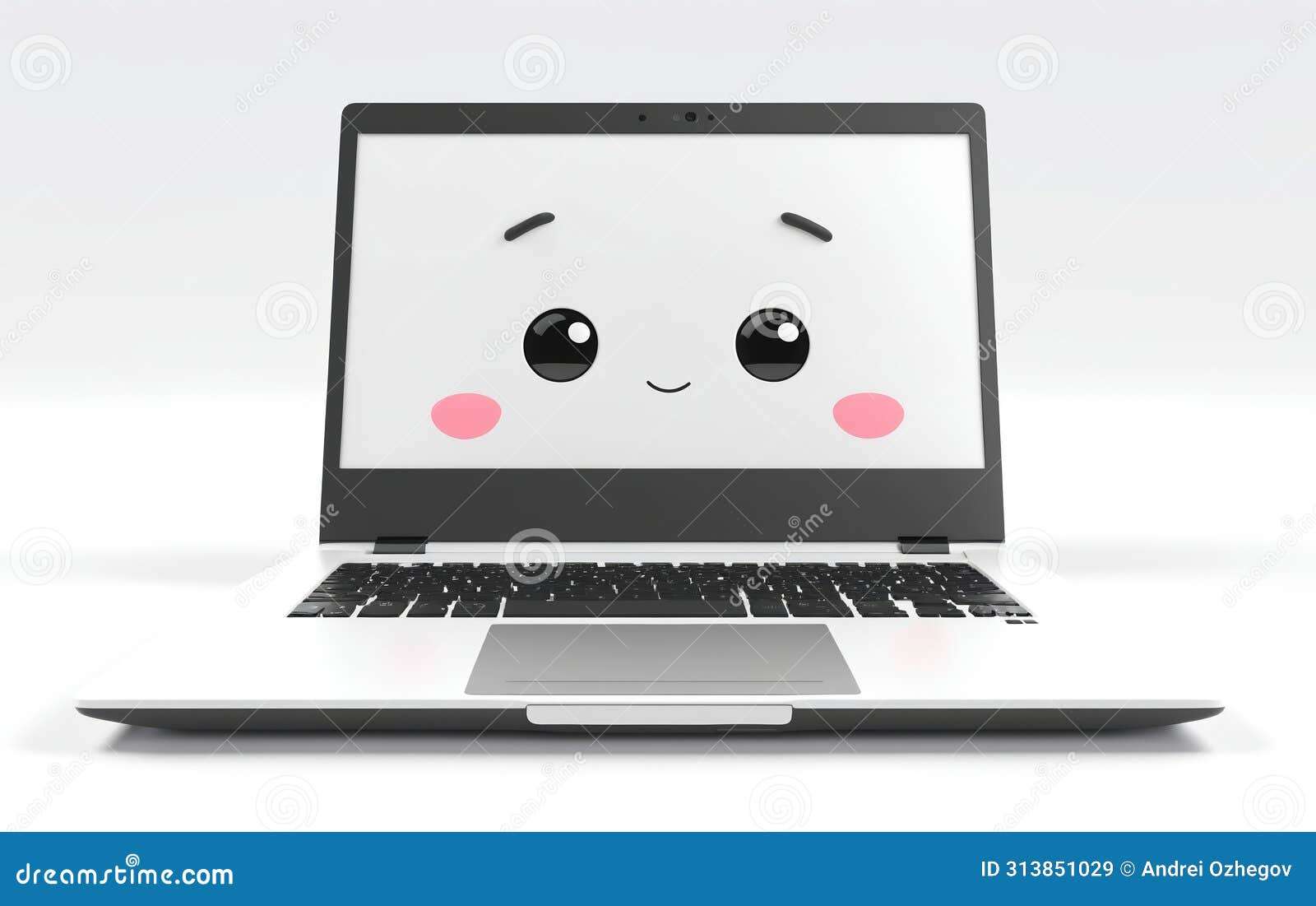Personal Computer with Cartoon Face on Laptop Screen Stock Illustration ...