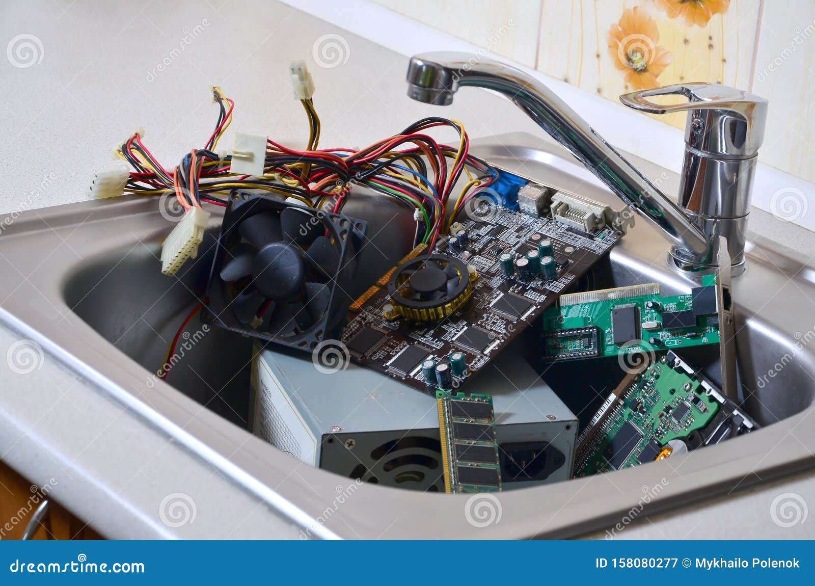 Hardware in Kitchen Sink Computer Cleaning Metaphoric Concept Stock ...
