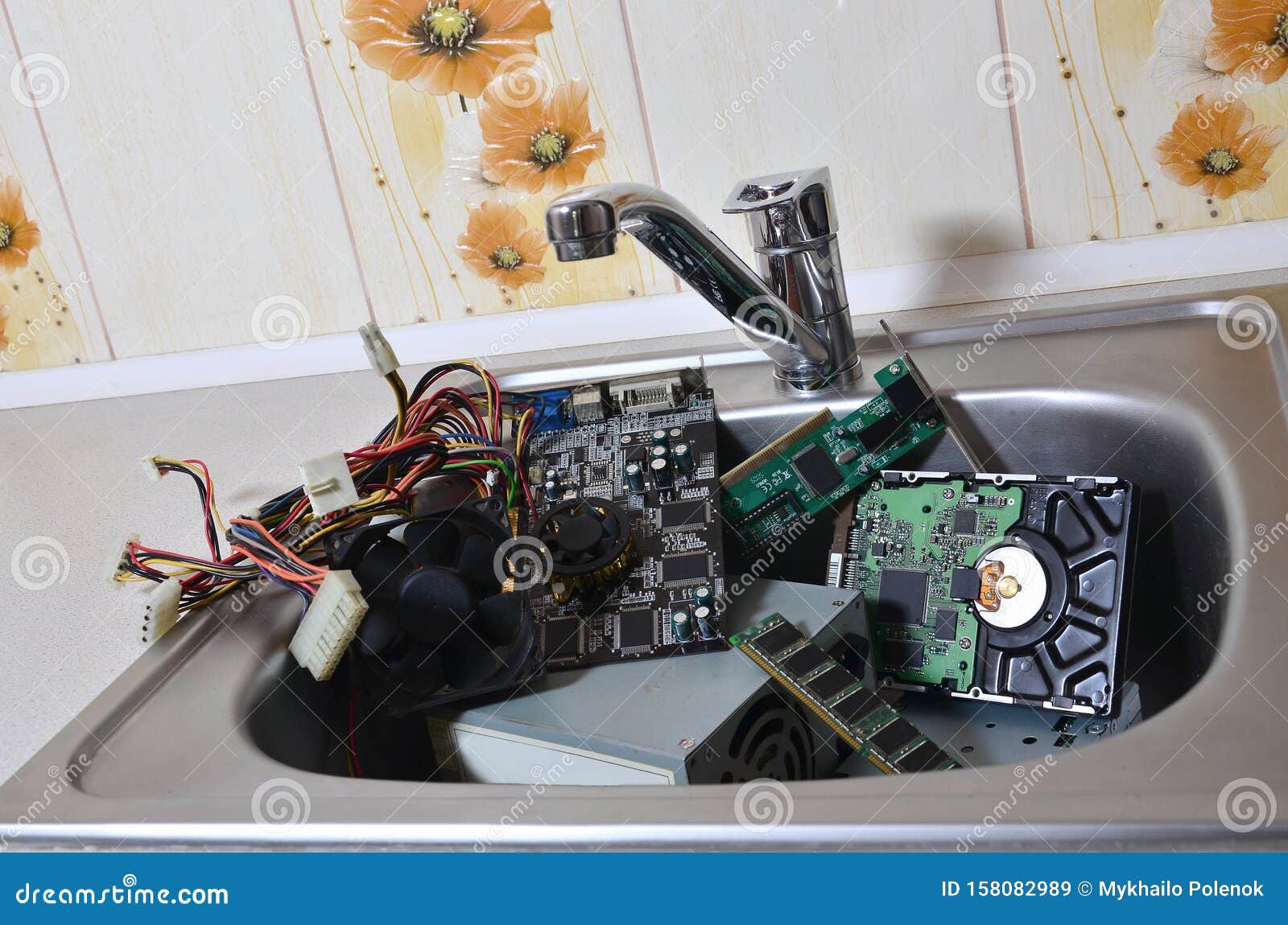 Hardware in Kitchen Sink Computer Cleaning Metaphoric Concept Stock ...