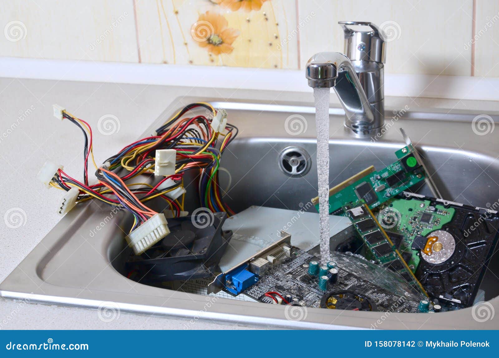 Hardware in Kitchen Sink Under the Water Flow Computer Cleaning ...