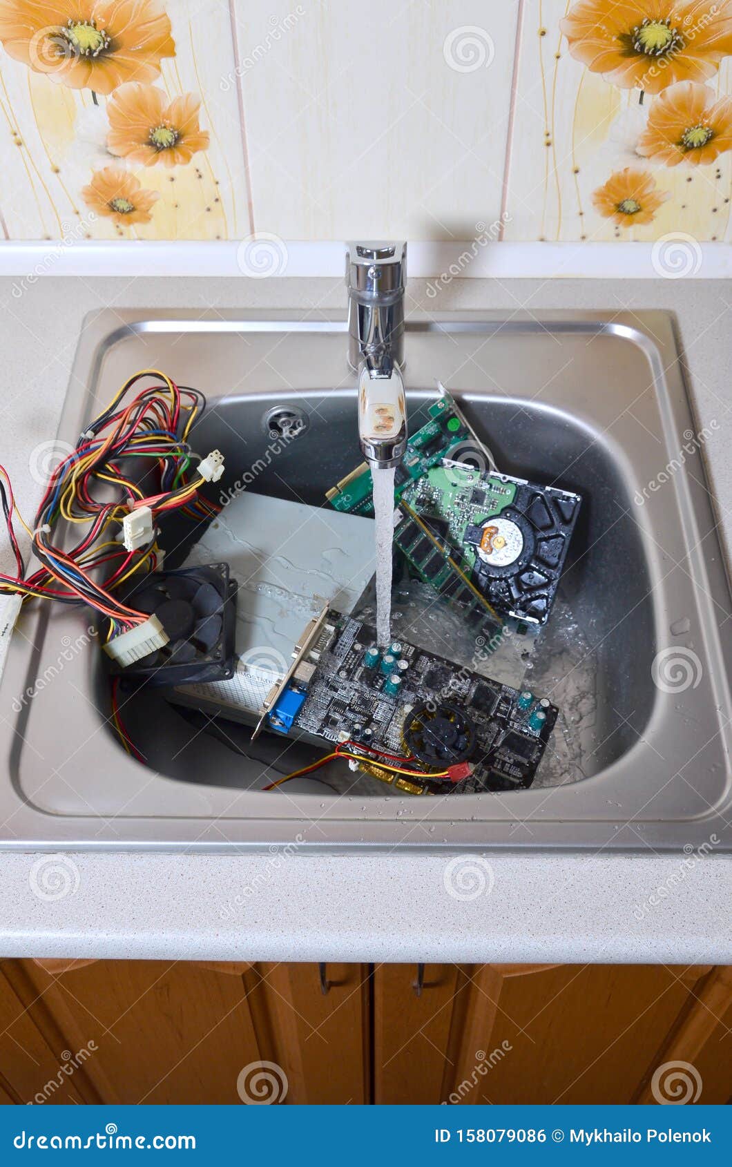 Hardware in Kitchen Sink Under the Water Flow Computer Cleaning ...