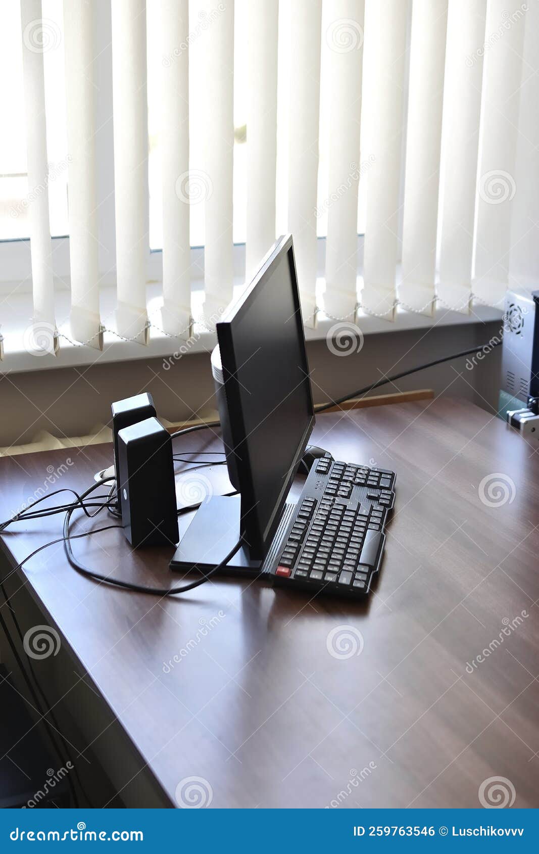 Personal Computer on the Desk in the Office. Monitor Keyboard and Mouse ...