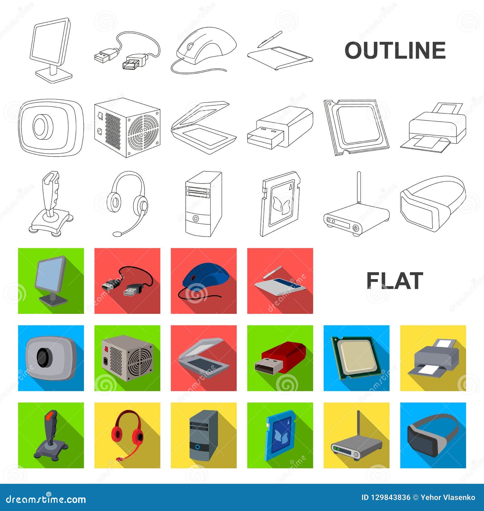 Personal Computer Flat Icons in Set Collection for Design. Equipment ...