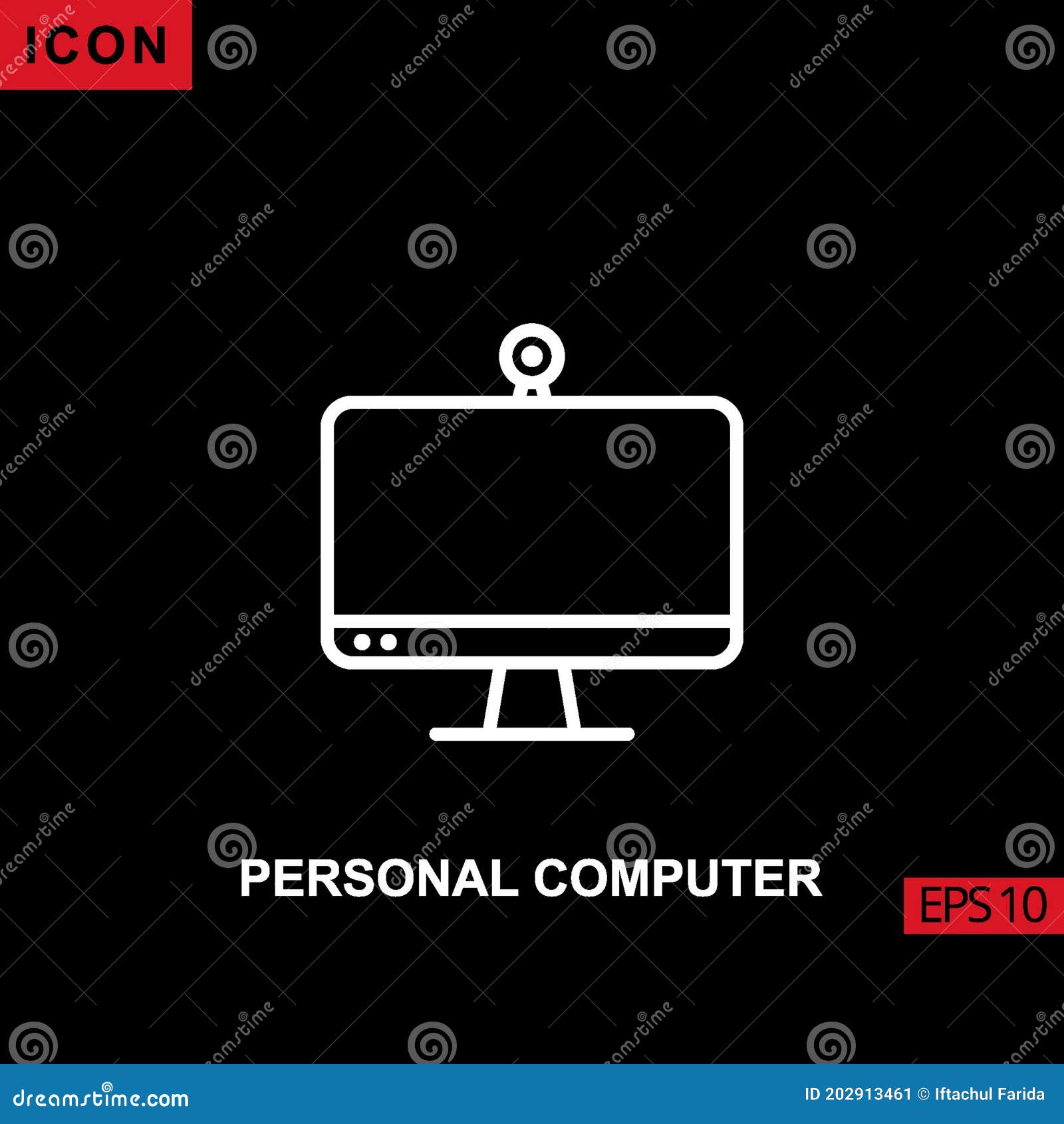 Personal Computer Icon Outline Line Lineal or Linear on Black ...