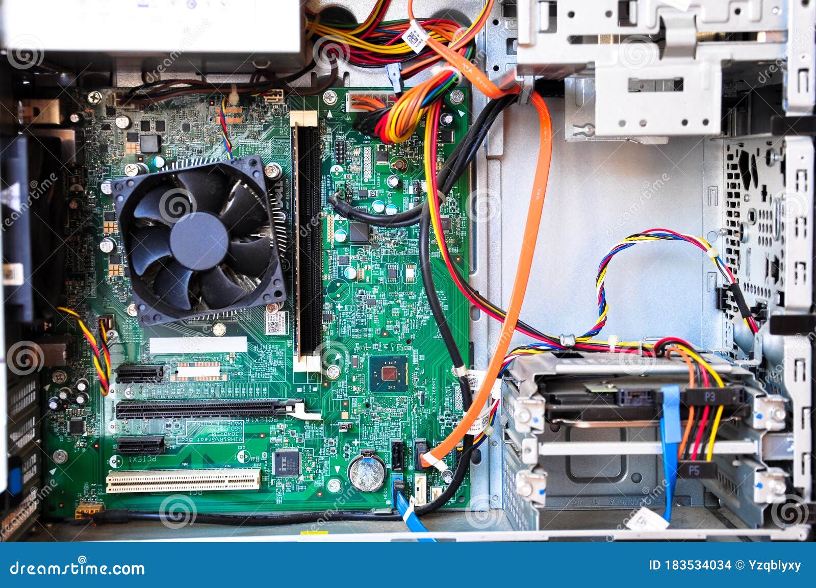 Personal Computer Interior Electric Cable and Circuit Board Stock Photo ...