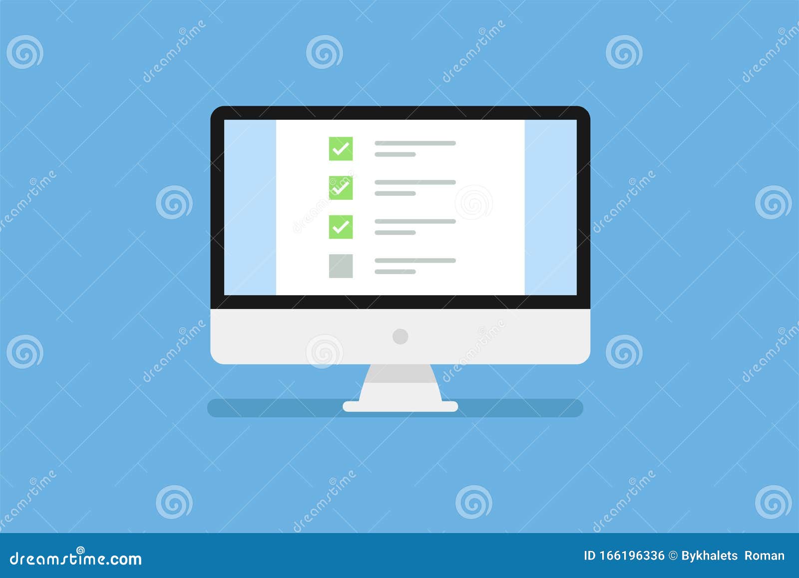 Personal Computer Screen with Checklist in Trendy Flat Style Isolated ...