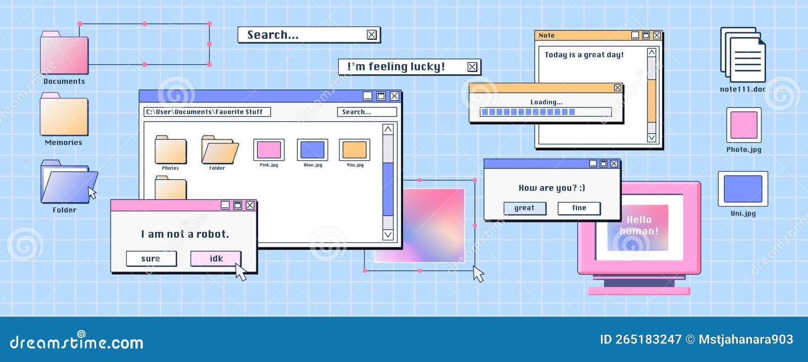 Personal Computer Screen With Old Software Windows Stock Vector