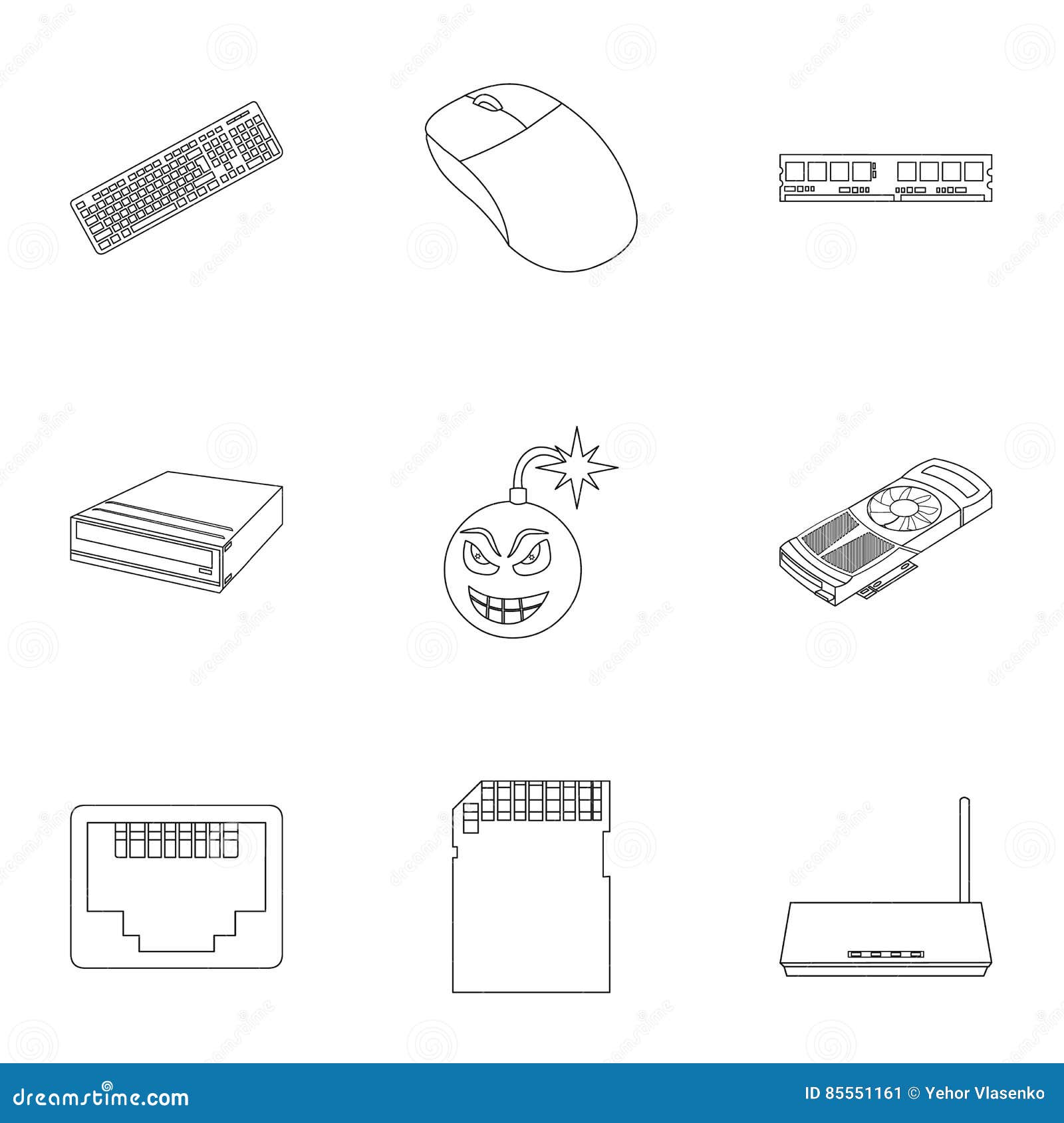 Personal Computer Set Icons in Outline Style. Big Collection of ...