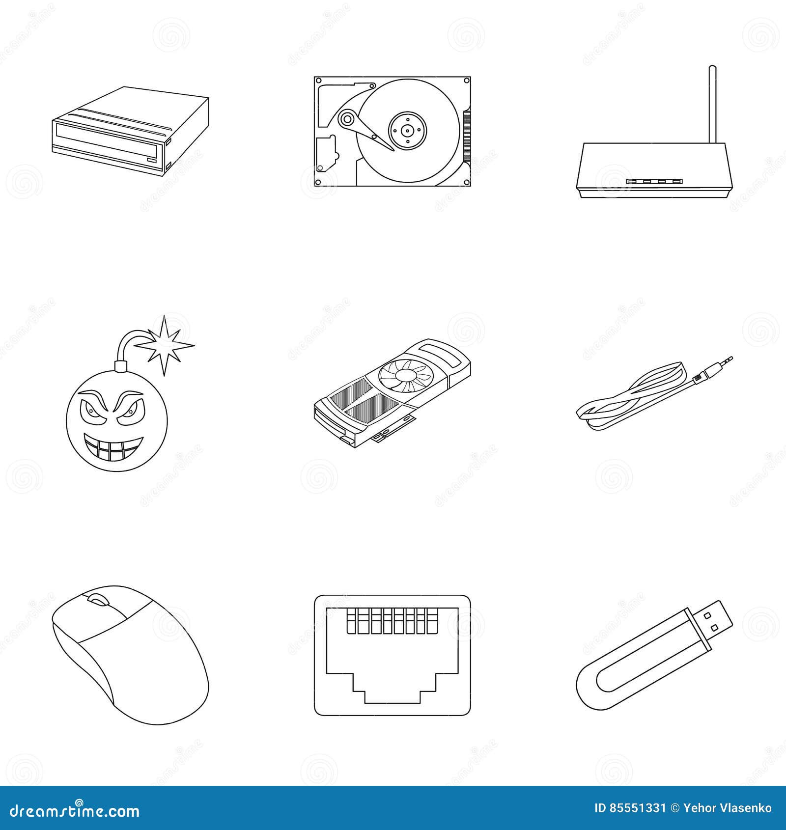 Personal Computer Set Icons in Outline Style. Big Collection of ...