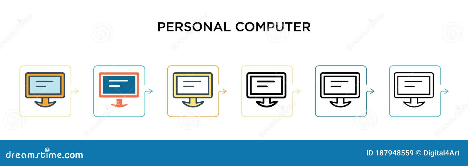 Personal Computer Vector Icon in 6 Different Modern Styles. Black, Two ...