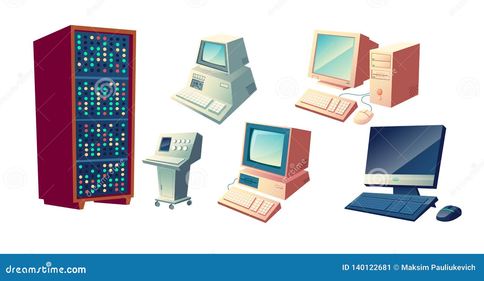 Computers Set, PC Evolution From Obsolete To Modern Vector ...