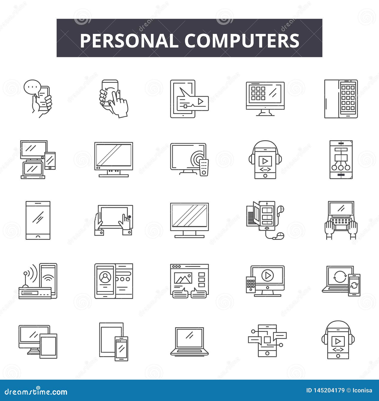 Personal Computers Line Icons, Signs, Vector Set, Outline Illustration ...