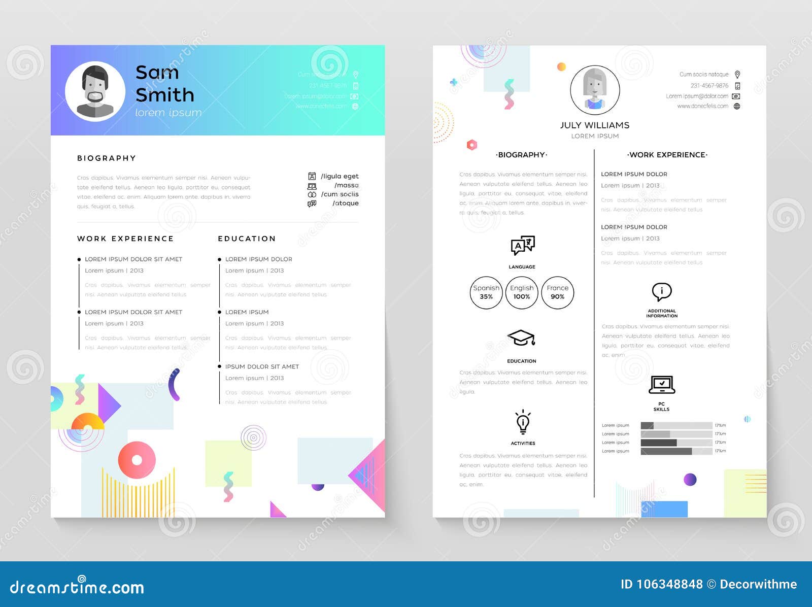 Personal CV- Set of Modern Vector Template Illustrations Stock Vector ...