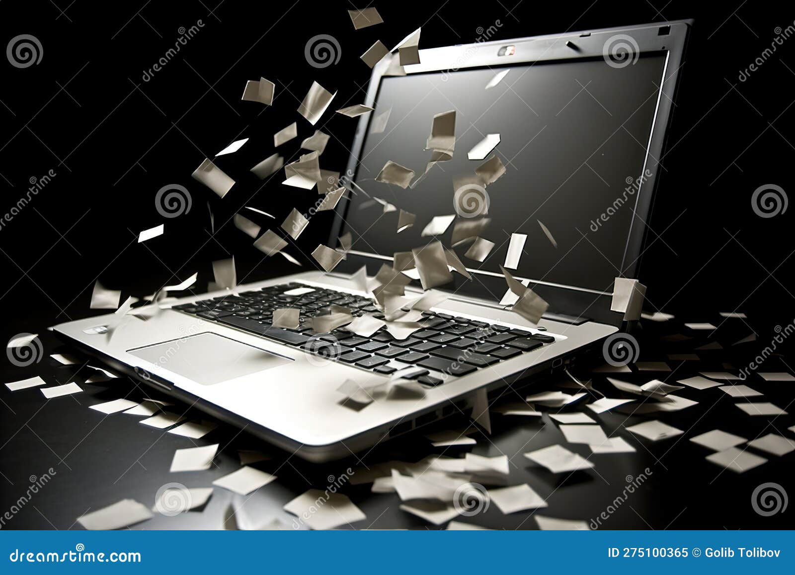 Personal Data Leak Symbolized by Flying Papers from Open Laptop ...