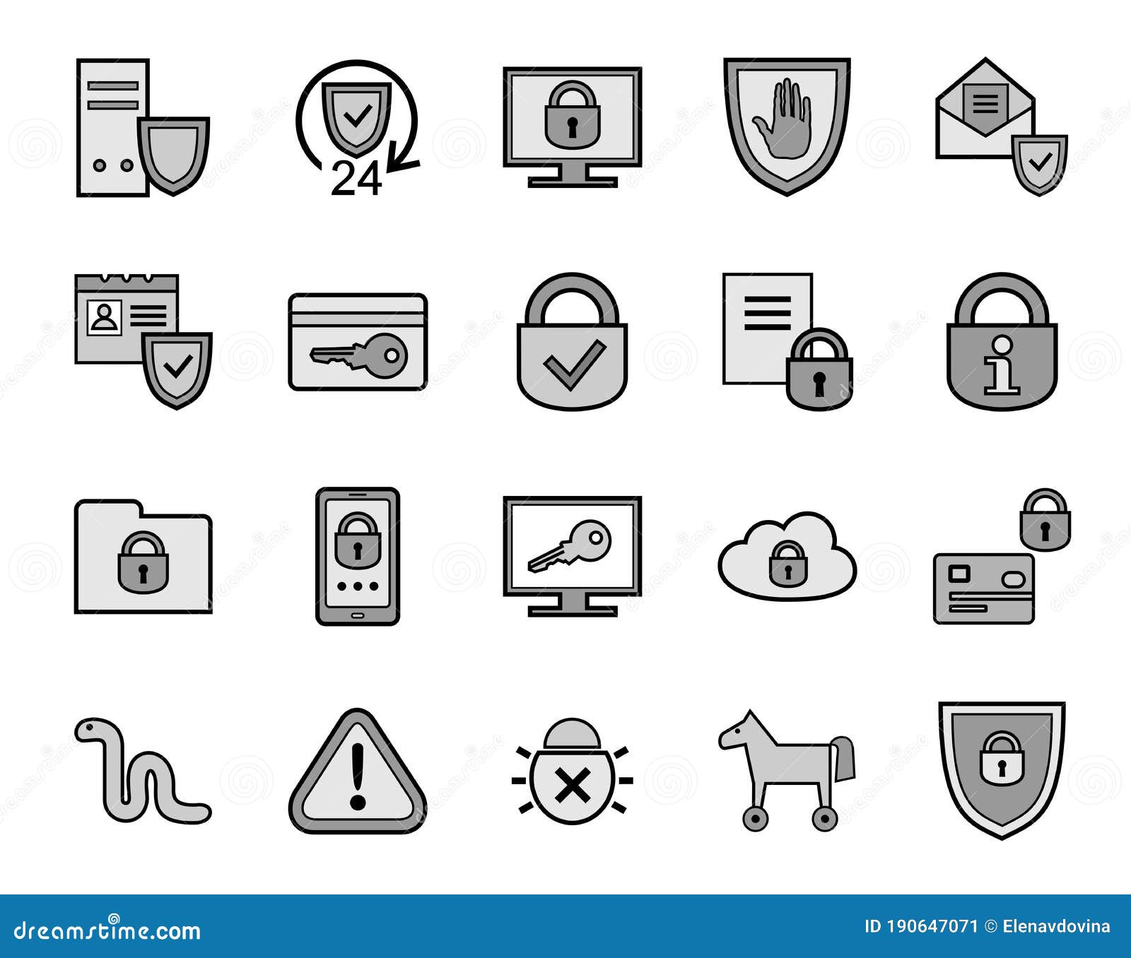 Personal Data Protection, Icon Set, Gray. Stock Vector - Illustration ...
