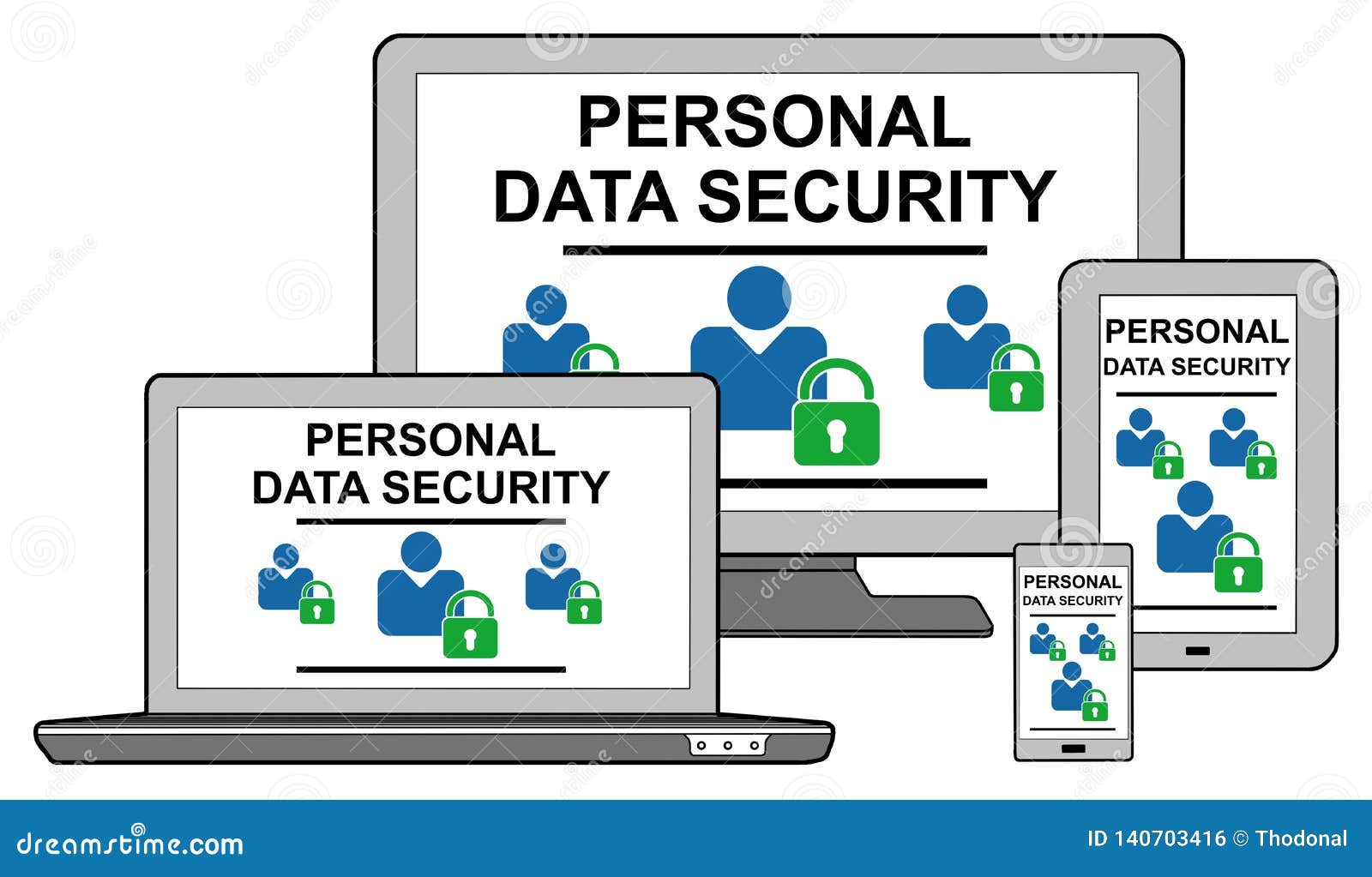 Personal Data Security Concept on Different Devices Stock Illustration ...