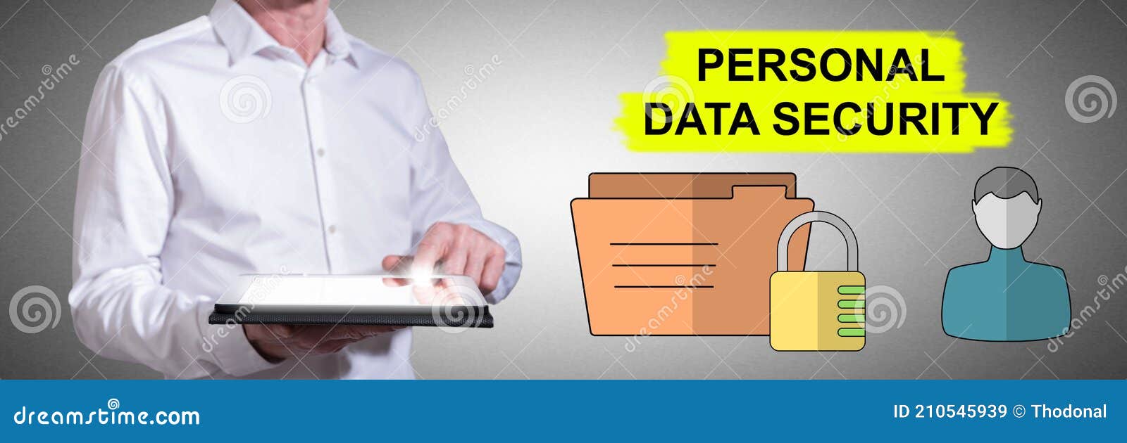 Personal Data Security Concept with Man Using a Tablet Stock Image ...
