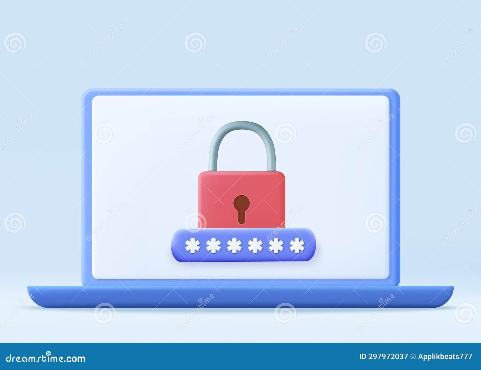 Personal Data Security. Laptop Screen with Lock. 3D Stock Vector ...