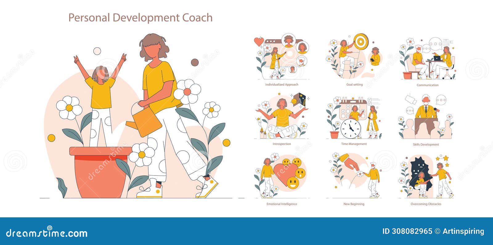 Personal Development Coach Concept. Flat Vector Illustration. Stock ...