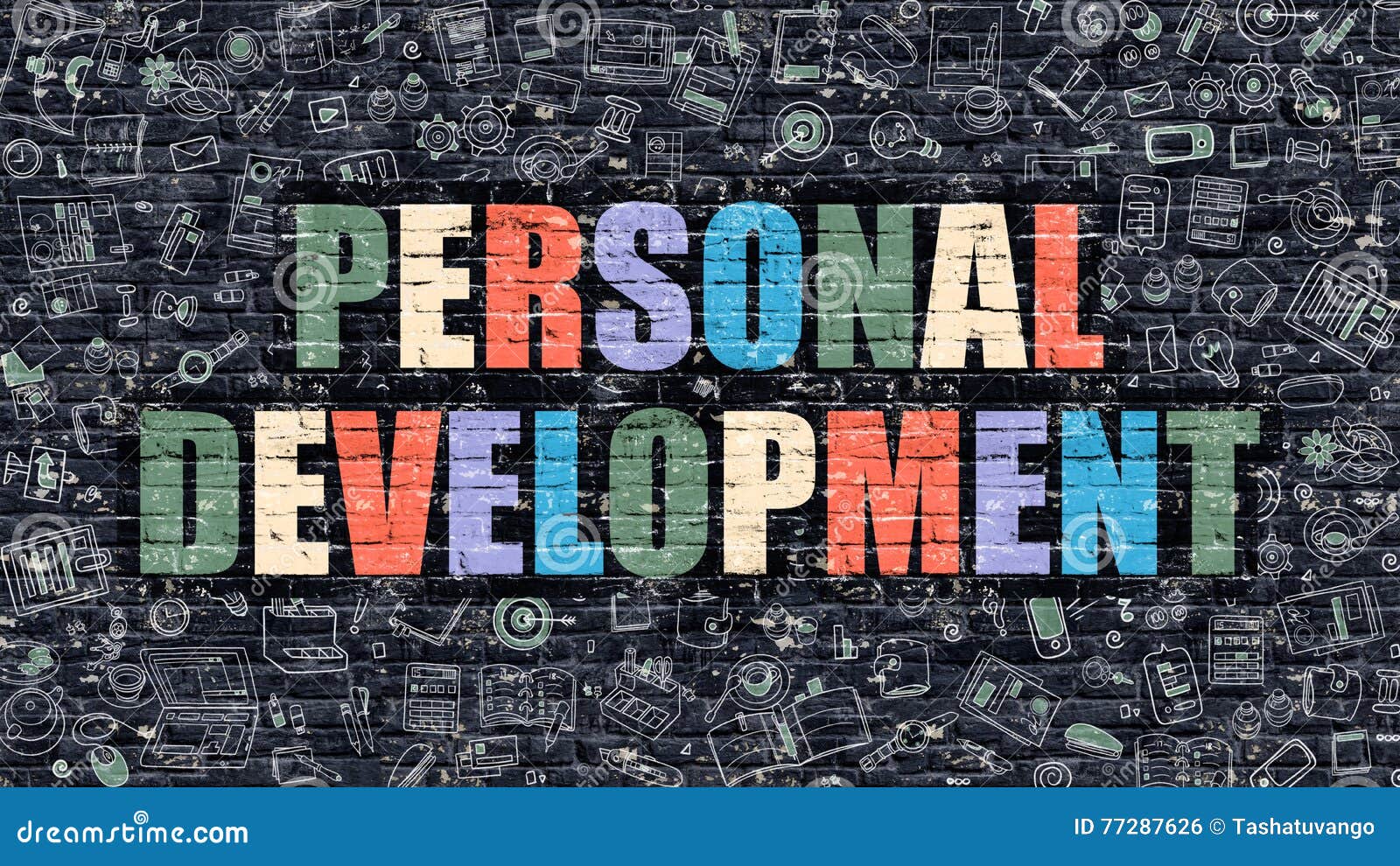 Personal Development on Dark Brick Wall. Stock Illustration ...