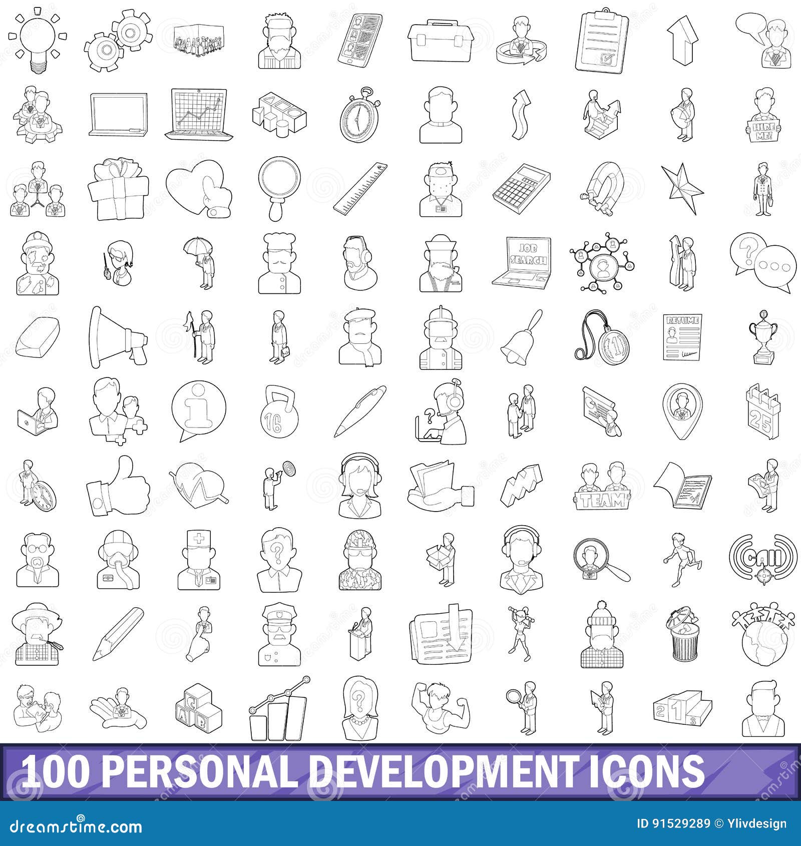 100 Personal Development Icons Set, Outline Style Stock Vector ...