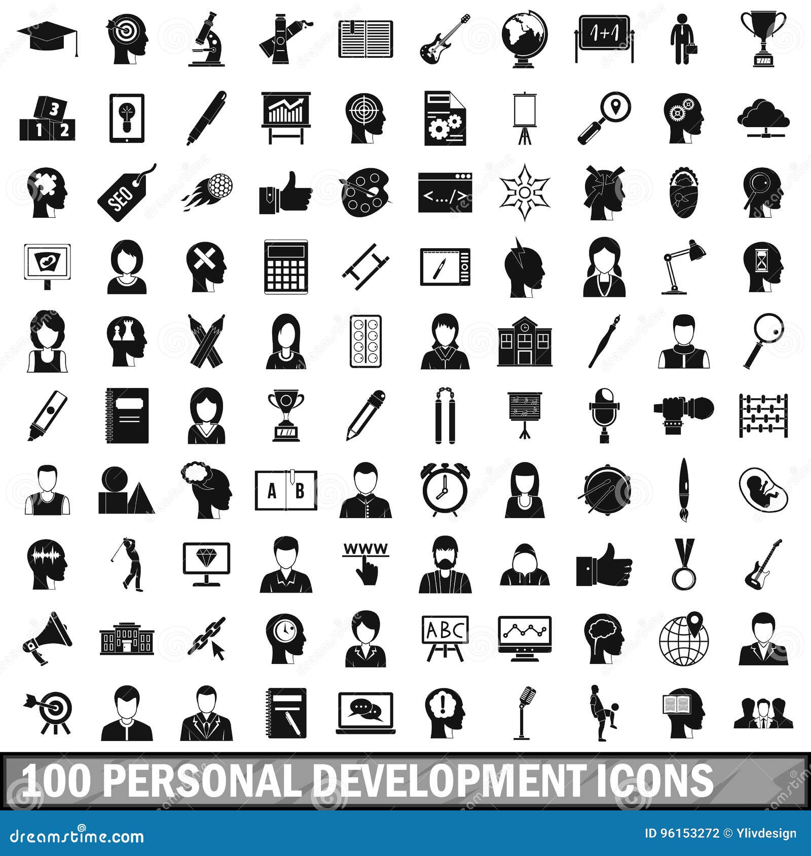 100 Personal Development Icons Set, Simple Style Stock Vector ...