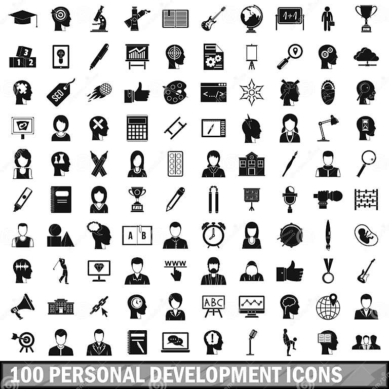 100 Personal Development Icons Set, Simple Style Stock Vector ...