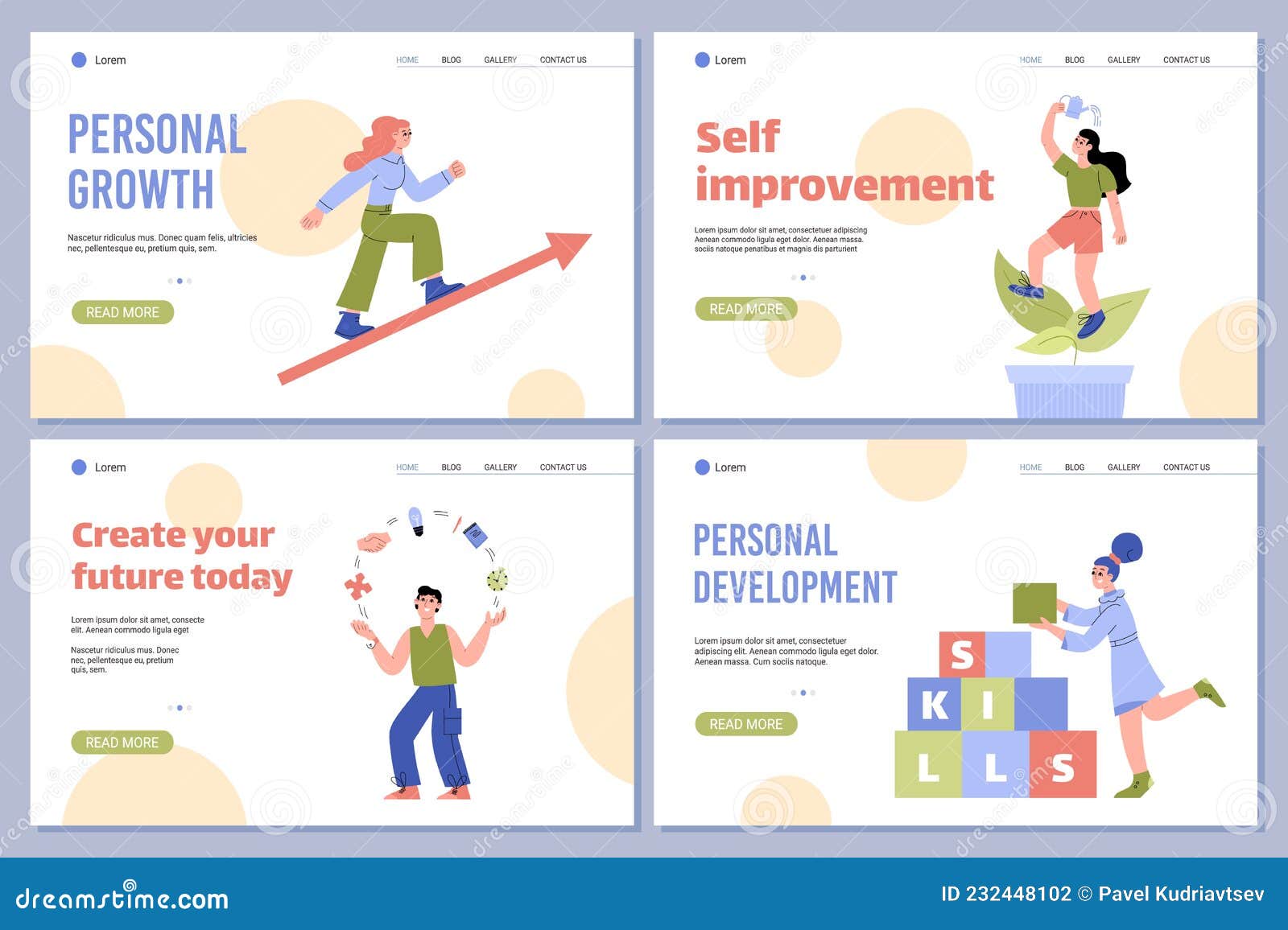 Personal Development and Self Improvement Web Banners Flat Vector ...