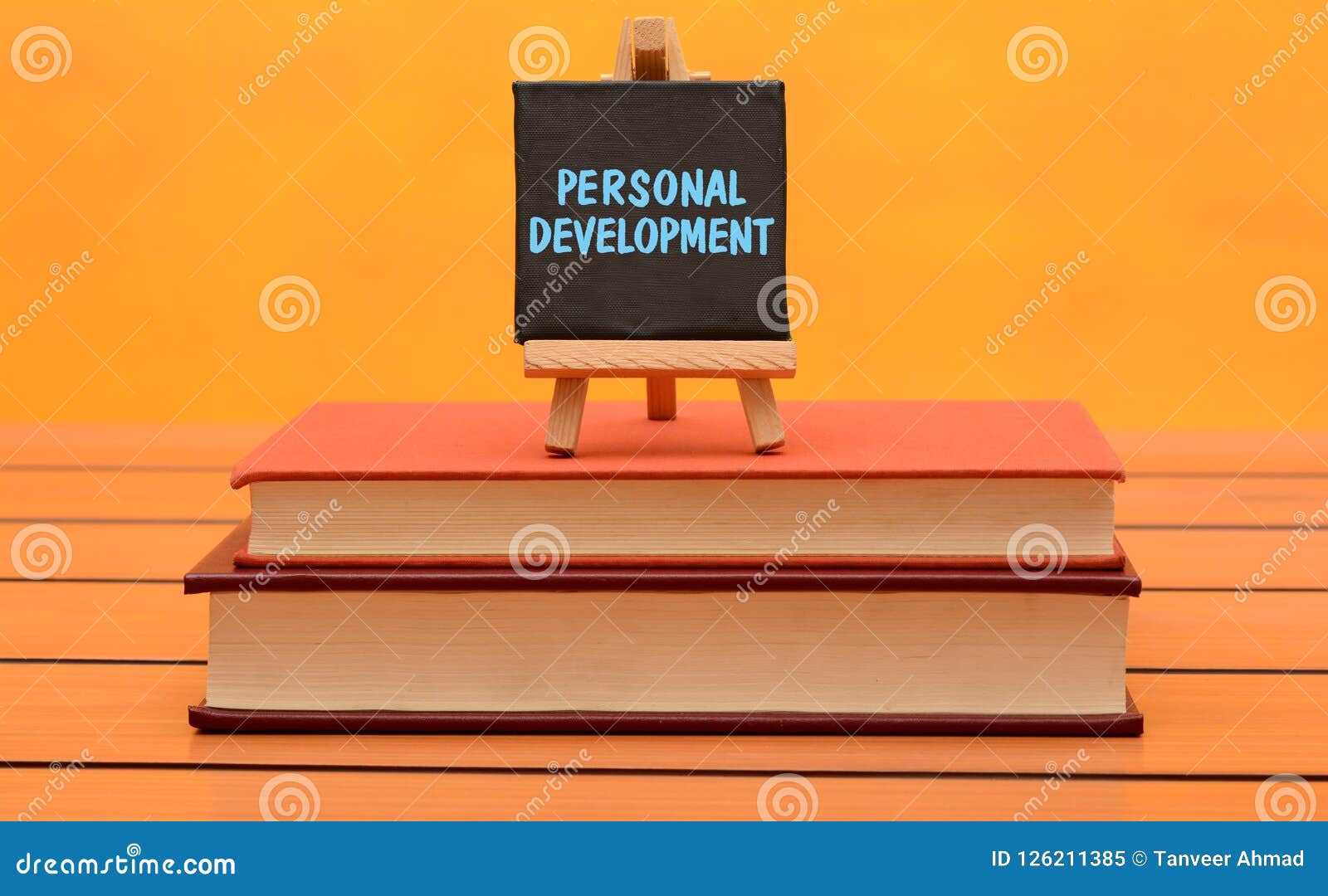 Personal Development Theme with Empty Books on Wooden Background Stock ...