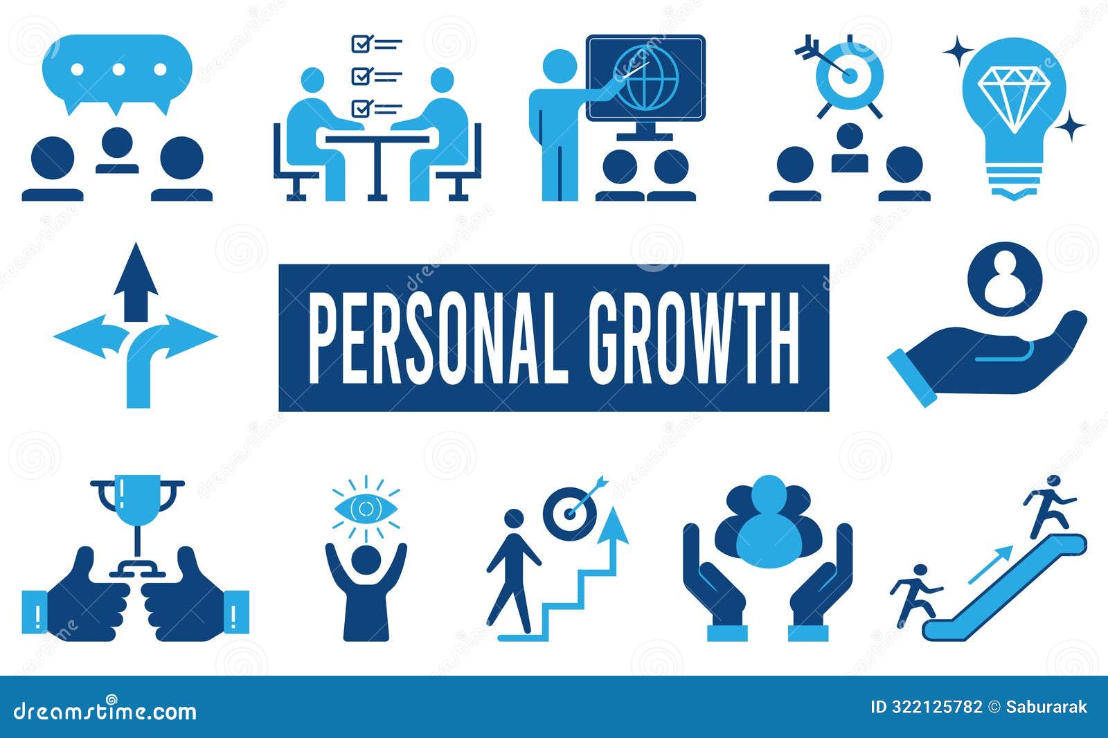 Personal Growth Minimal Solid Web Icon Set with Opportunity, Vision ...