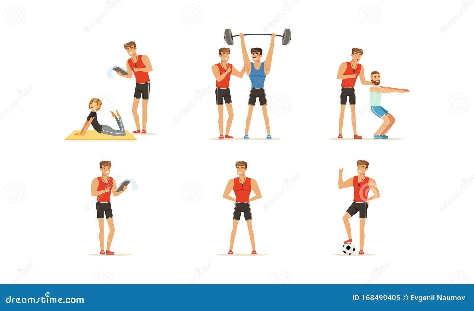 Personal Gym Coach Helping People Characters Training Vector ...