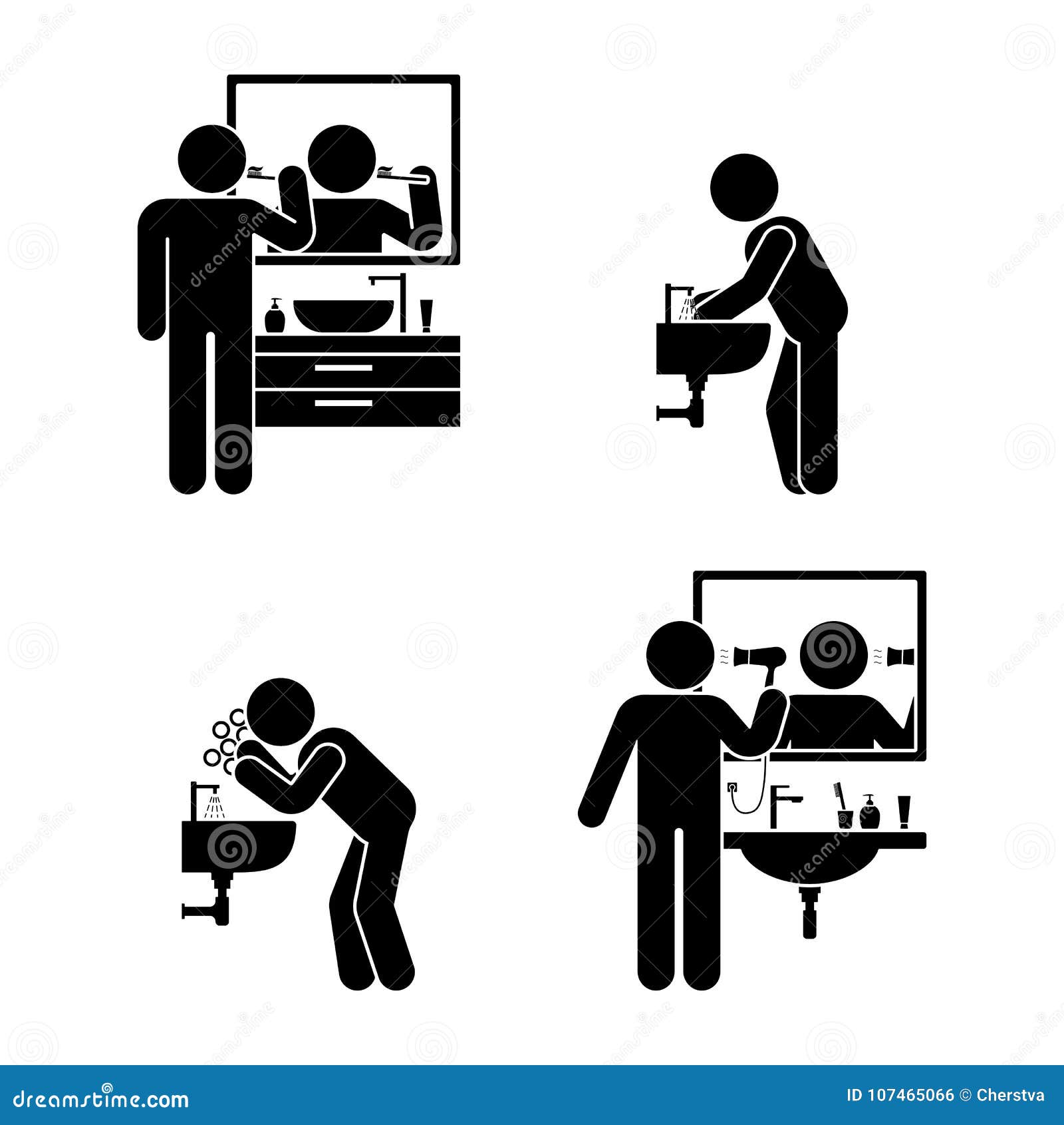 Personal Hygiene Bathroom Set Vector Illustration Of Teeth Brushing