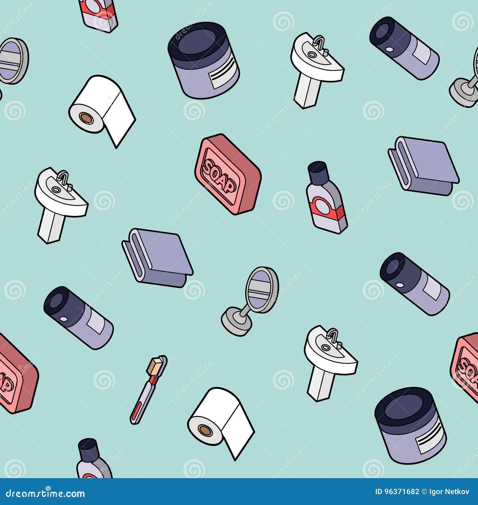 Personal Hygiene Flat Outine Isometric Pattern Stock Vector ...