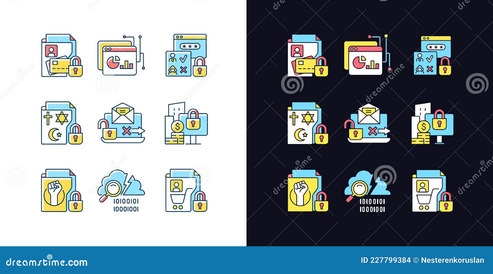 Personal Information Light and Dark Theme RGB Color Icons Set Stock ...
