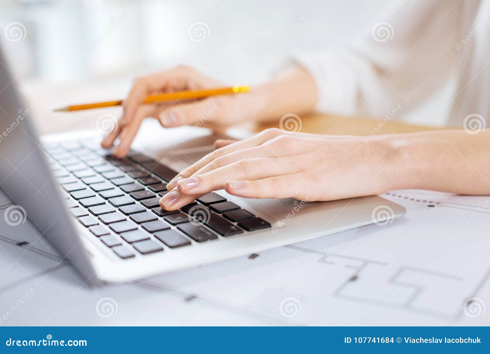 Calm Worker Typing a Text while Being in the Office Stock Photo - Image ...