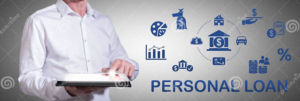 Personal Loan Concept with Man Using a Tablet Stock Image - Image of ...