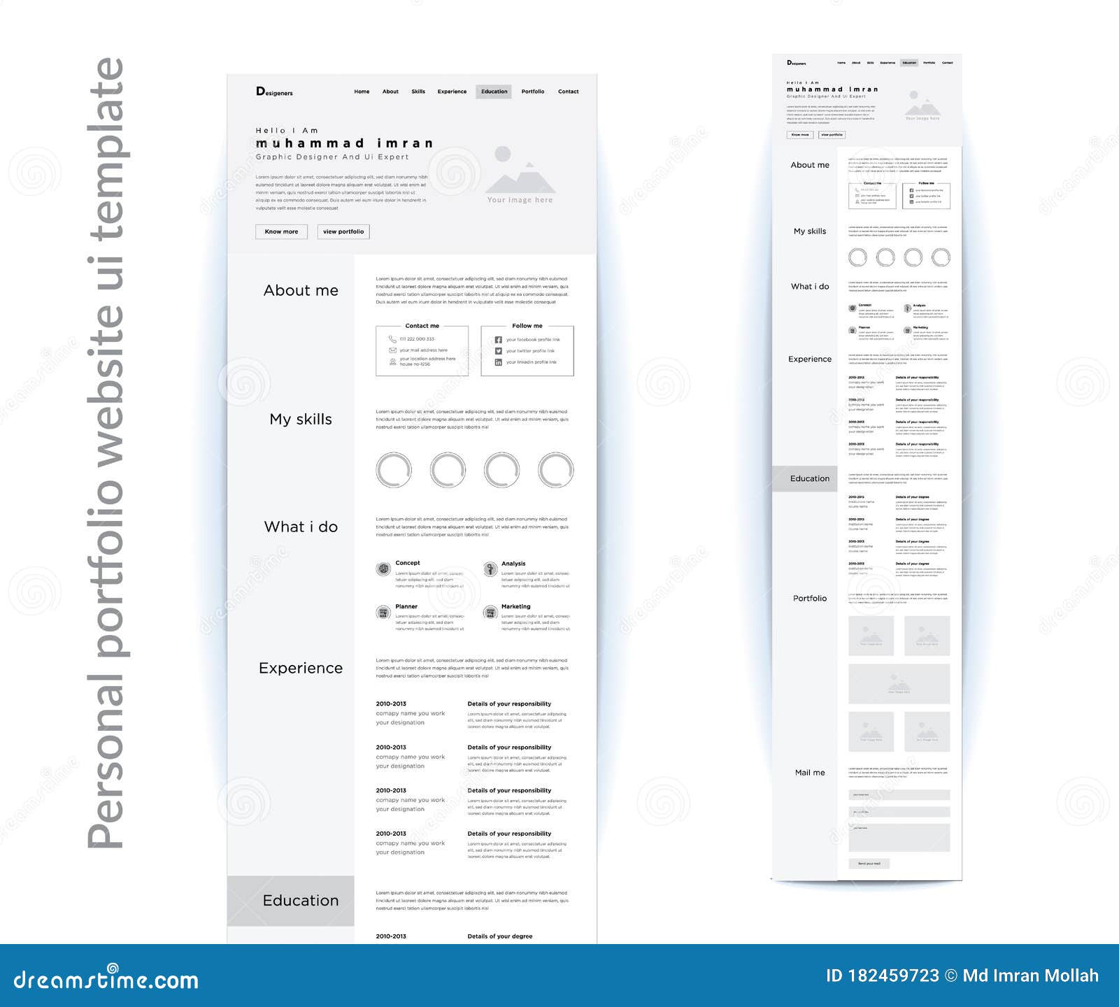 Personal Portfolio Website User Interface Design Template Stock Vector ...